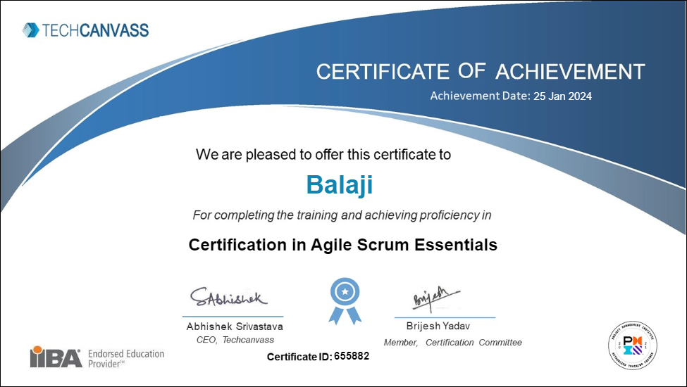 Proficiency Certificate – Balaji | Techcanvass