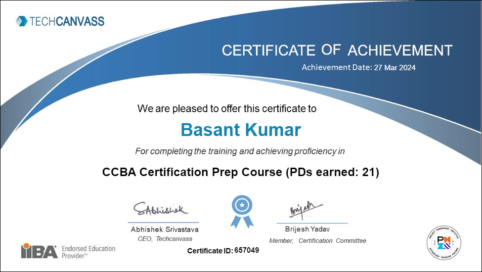 Proficiency Certificate – Basant Kumar | Techcanvass