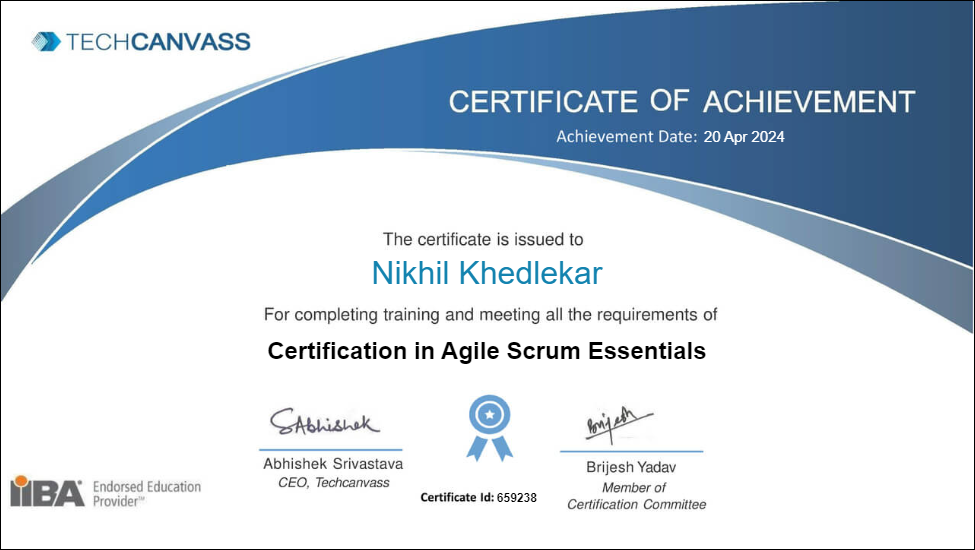 Proficiency Certificate – Nikhil Khedlekar | Techcanvass